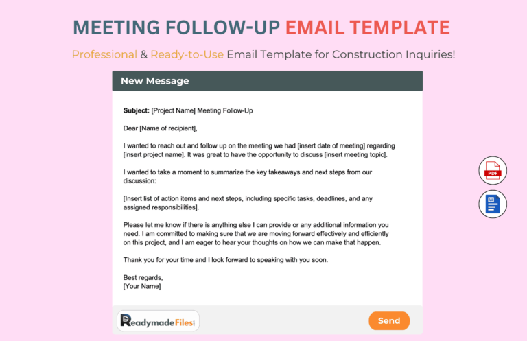 Meeting Follow-Up Email Template For Construction - Readymade Files