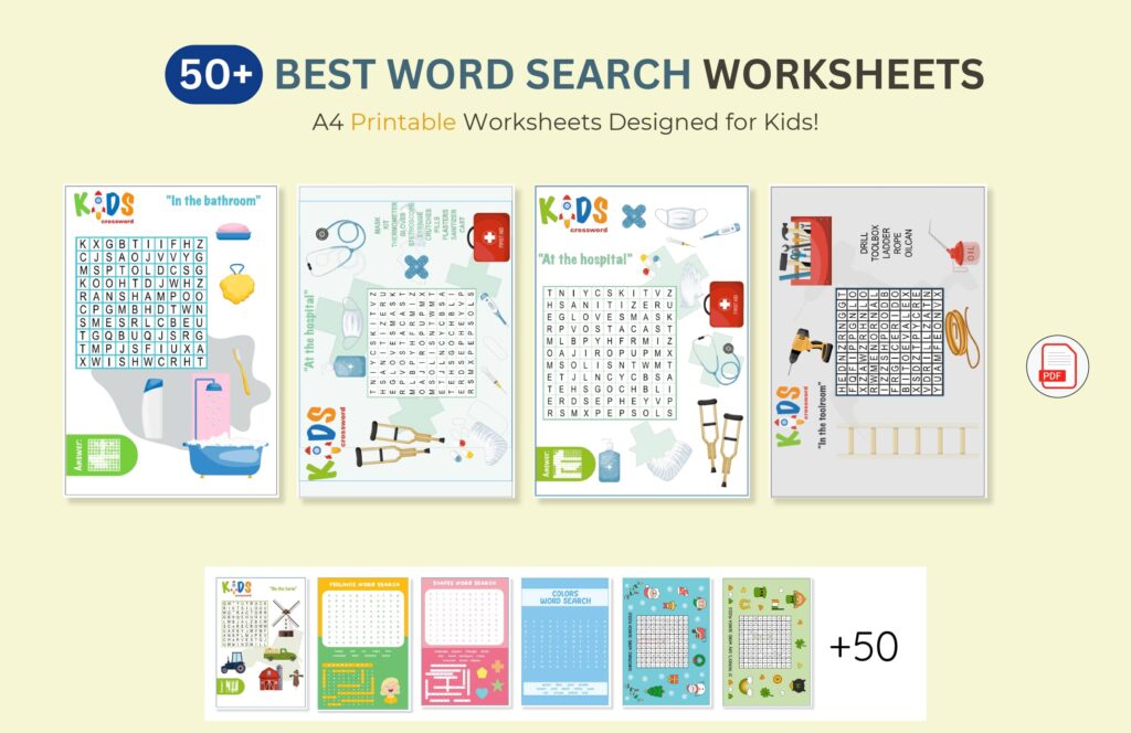 50+ Best Word Search Worksheets for Kids (A4 Printable) Set - F ...