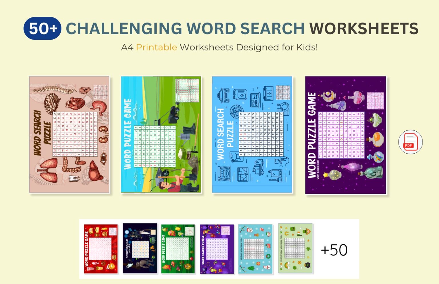 50+ Challenging Word Search Worksheets – Set E for Kids (A4 Printable ...