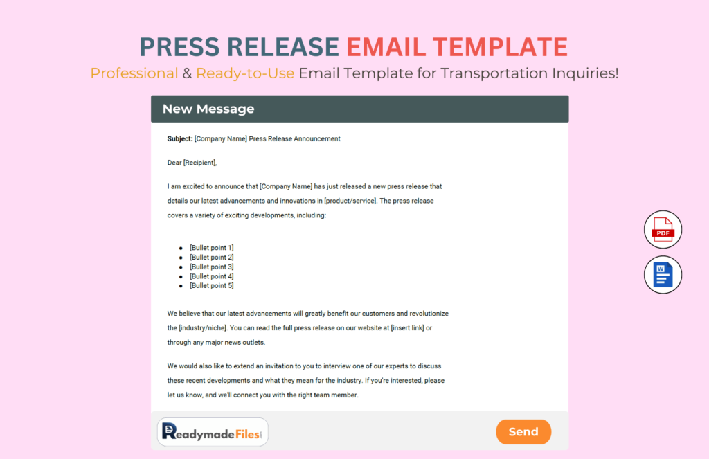 Press Release Announcement Email Template For Tech Company - Readymade ...