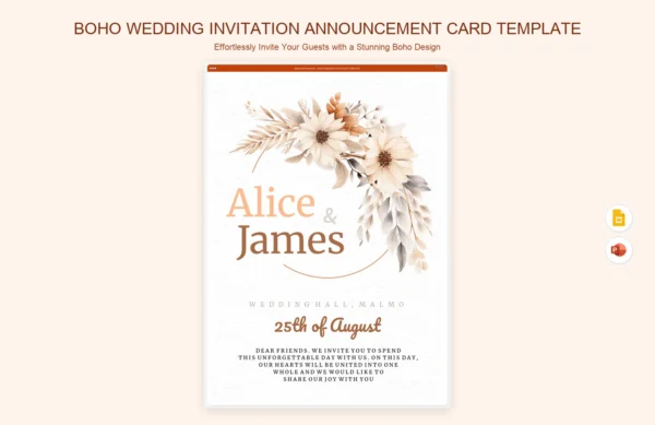 Boho Wedding Invitation Announcement Card Template